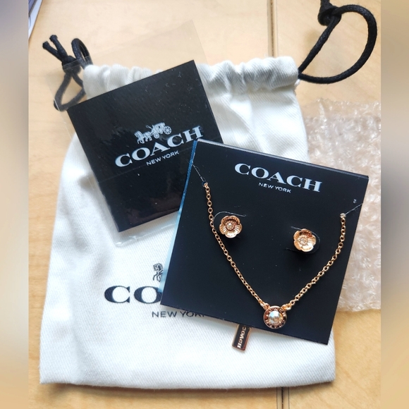 Coach | Jewelry | Nwt Coach Open Circle Necklace And Tea Rose Earring ...